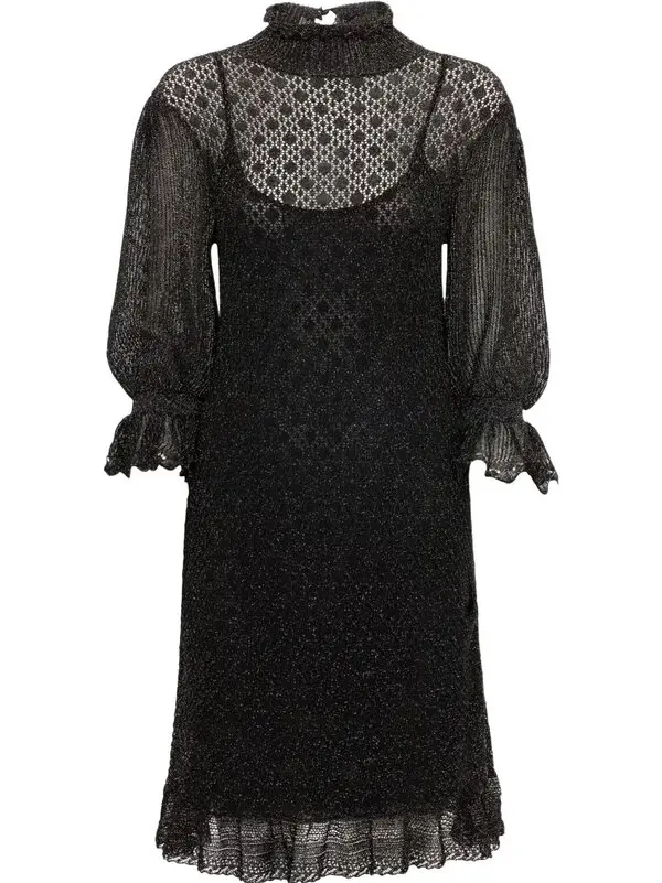 Chloé Puff-sleeve Ruffle Mini Dress - Black