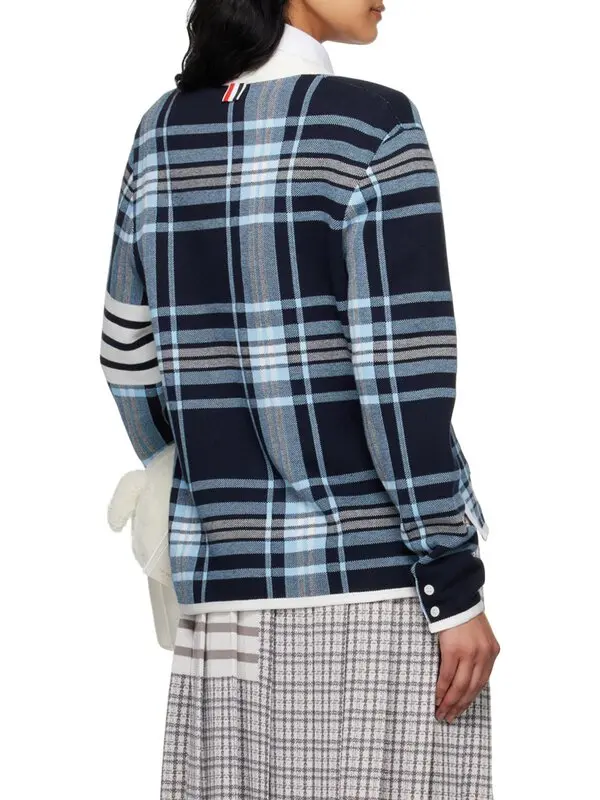 Thom Browne Jacquard Scottish Plaid Long-sleeve Cardigan - Navy Blue