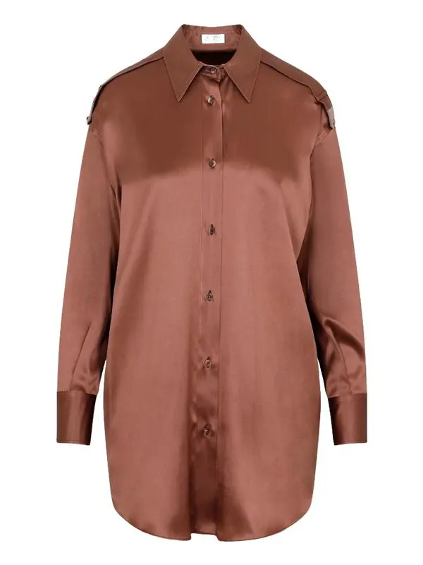 Brunello Cucinelli Oversized Fit Button-up Silk Shirt - Brown