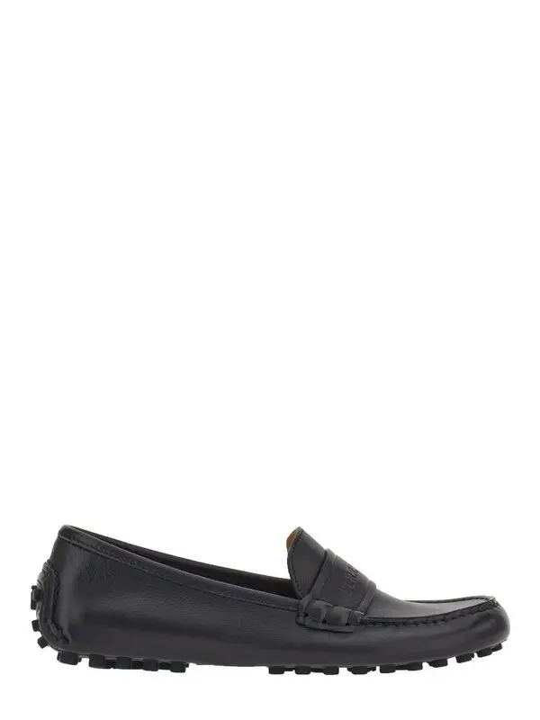 FERRAGAMO Logo Embossed Slip-on Loafers - Black