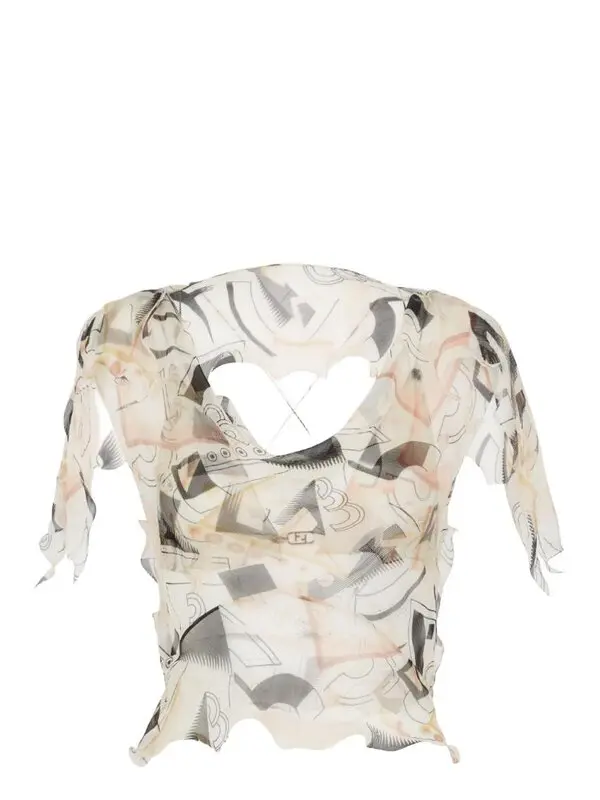 Fendi Geometric Motif Printed Chiffon Top - White