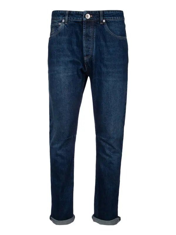 Brunello Cucinelli Logo Patch Denim Jeans - Blue