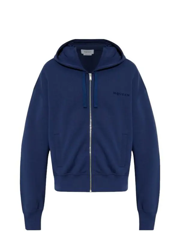 Alexander McQueen Logo Embroidered Zip-up Hoodie - Navy