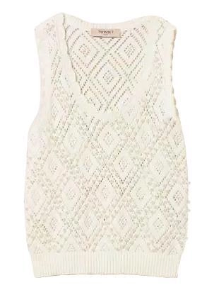 TWINSET Pearl Embellished Knit Tank Top - No