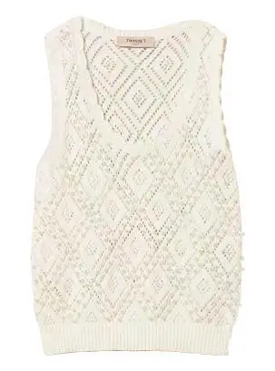 TWINSET Pearl Embellished Knit Tank Top - White