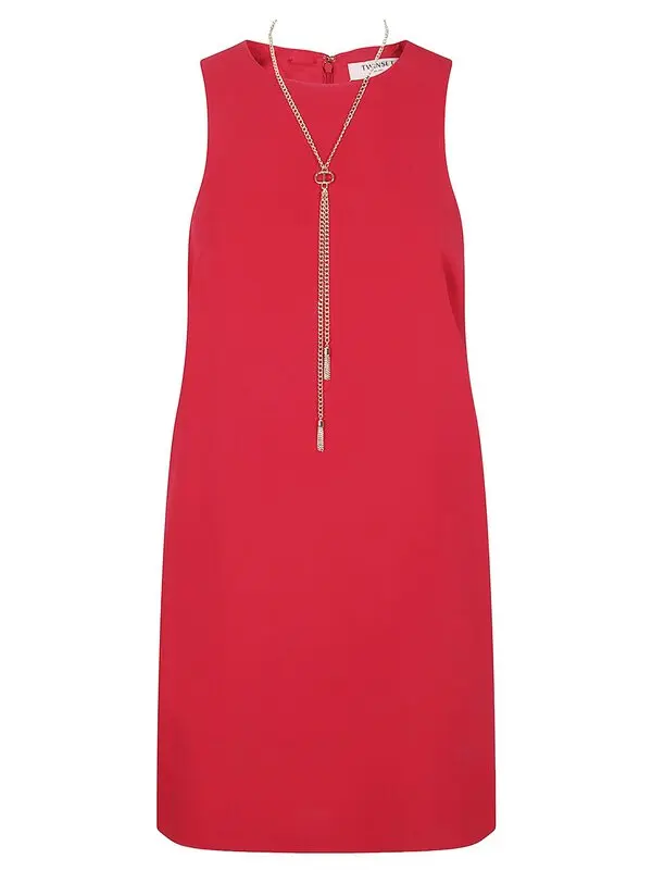 TWINSET A-line Sleeveless Dress With Removable Chain Necklace - Red