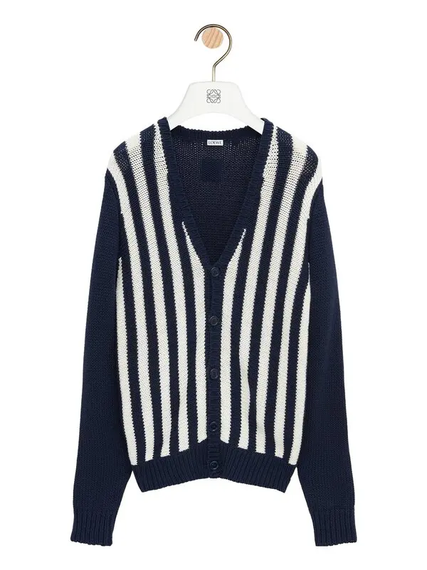 Loewe Striped V-neck Cardigan - Navy Blue/white