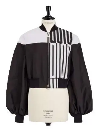 Dior Cropped Bomber Jacket With Bishop Sleeves - Black