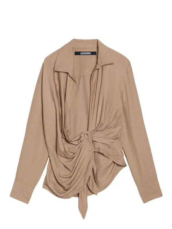 Jacquemus La Chemise Bahia Draped Front Tie Shirt - Light Brown