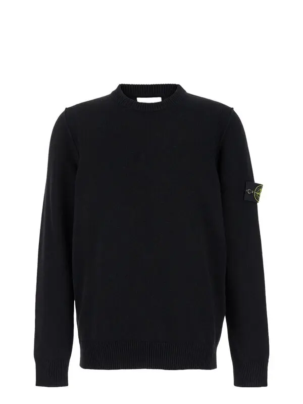 Stone Island Logo Patch Crewneck Sweatshirt - Black