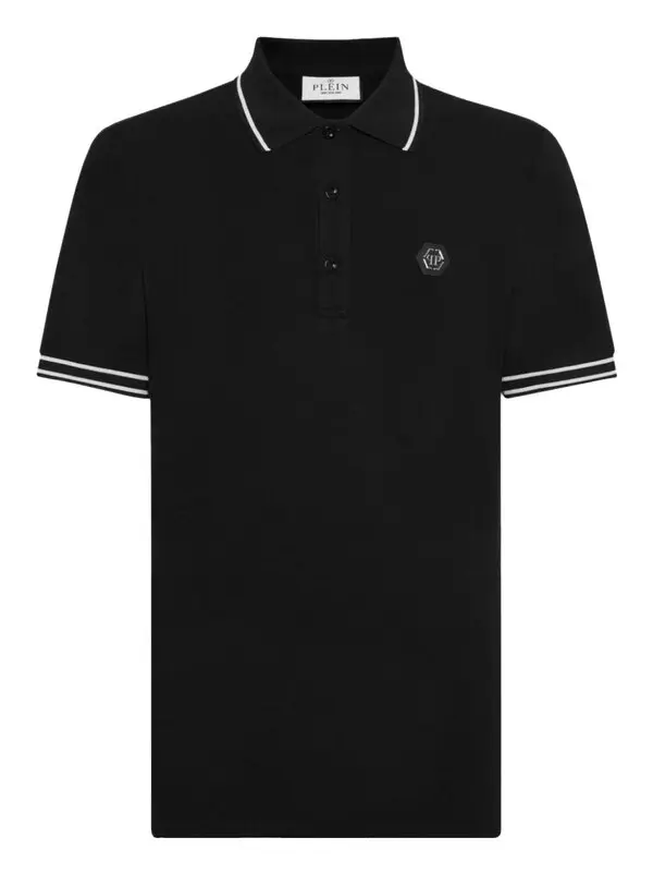 Philipp Plein Logo Patch Straight Hem Polo Shirt - Black