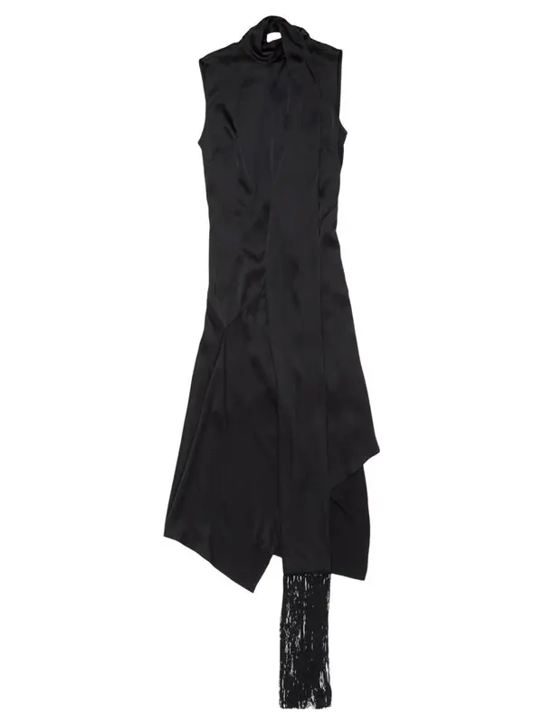 Acne Studios Asymmetrical Draped Midi Dress With Fringes - Black