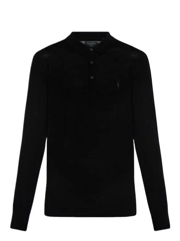 ALLSAINTS Signature Embroidered Long Sleeve Knit Polo - Black