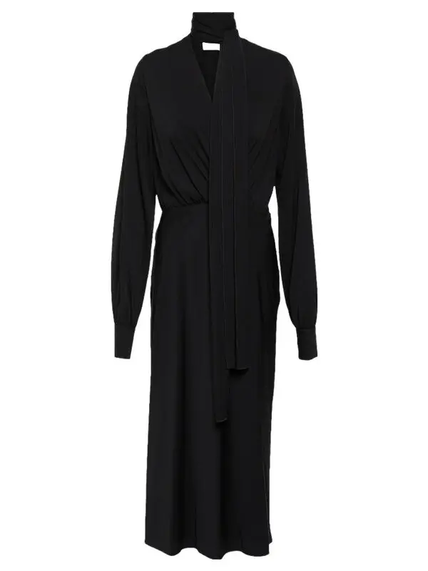 Sportmax Attached Scarf Silk-blend Midi Dress - Black