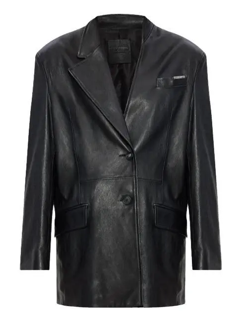 Attico Single Breasted Leather Blazer - Black