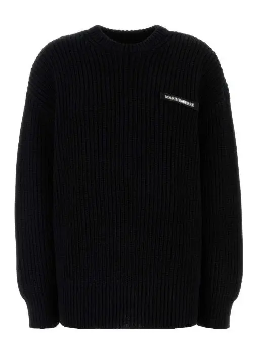 MARINE SERRE Half Cardigan Knit Crewneck Sweater - Black