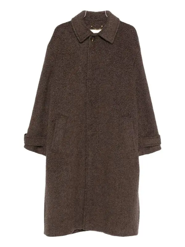 GOLDEN GOOSE Long Sleeved Brooch Detailed Coat - Brown
