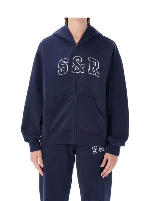 SPORTY  RICH Sporty & Rich Logo Detailed Zip-up Hoodie - Blue