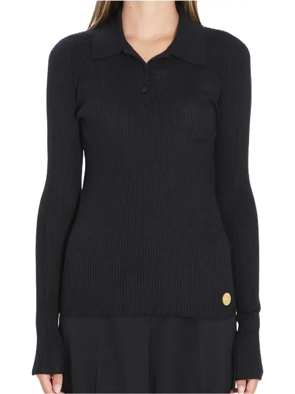 Dolce & Gabbana Ribbed Long-sleeve Polo Top - Black