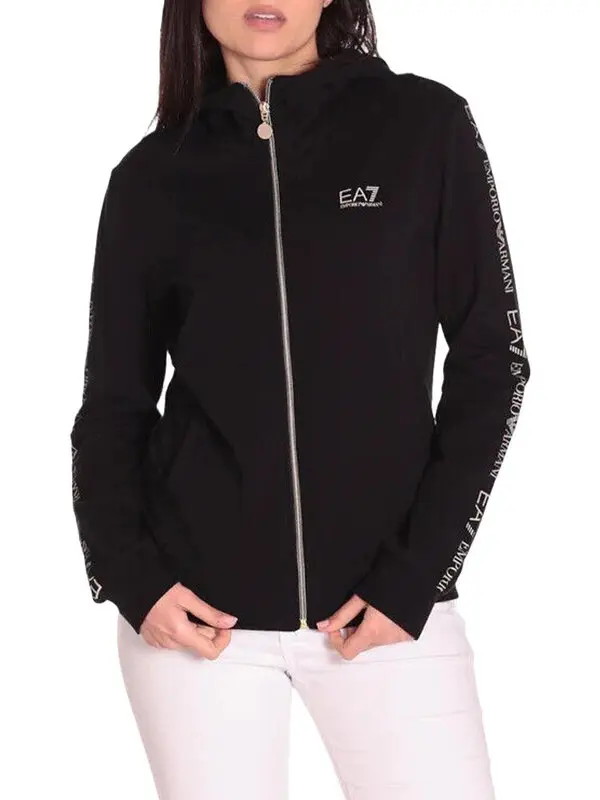 EA7 Logo Zip-up Hooded Sweater - Black
