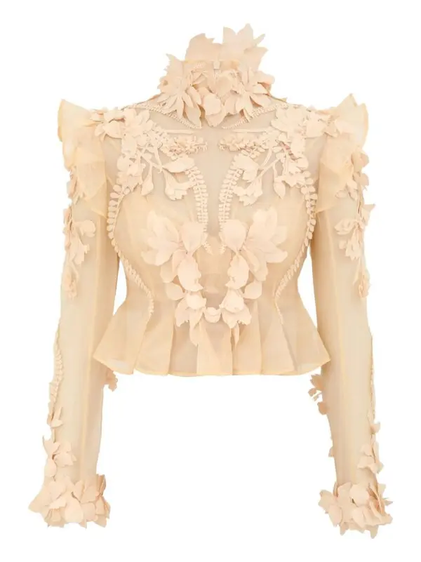 Zimmermann Hypnotic" Blouse With Floral Appliqués - Cream