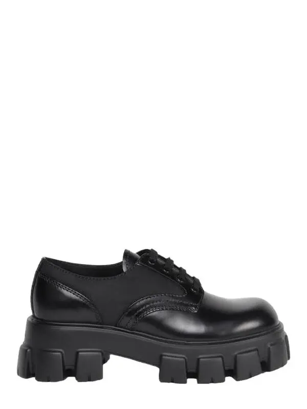 Prada Monolith Brushed Leather And Nylon Lace-up Shoes - Black