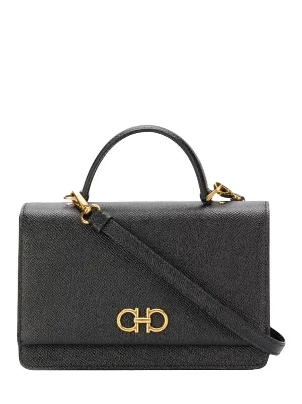 FERRAGAMO Gancini Logo Shoulder Bag - Black