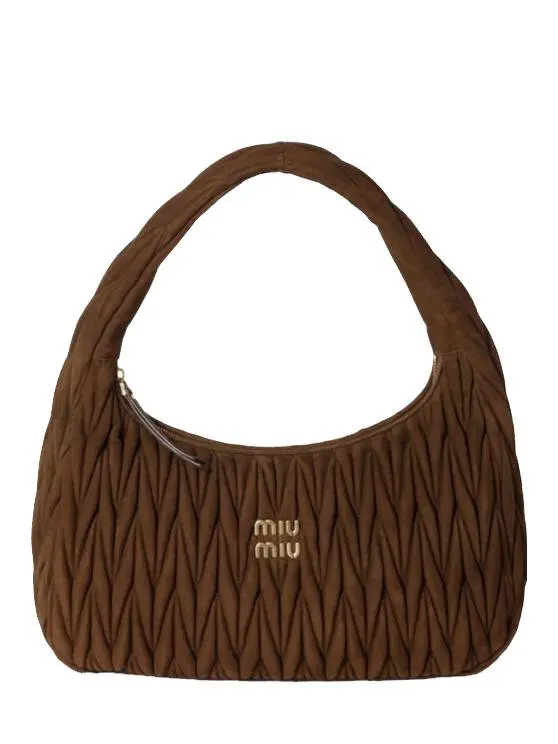 Miu Miu Wander Matelassé Suede Shoulder Bag - Cocoa Brown