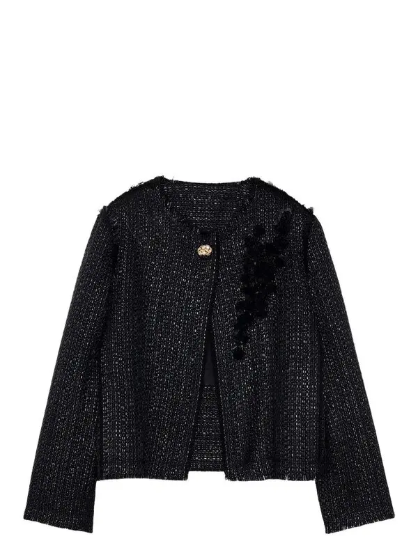 LANVIN Appliqué-detail Fringed Tweed Jacket - Black