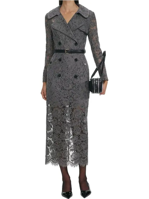 SELF-PORTRAIT Floral Lace Midi Dress - Grey