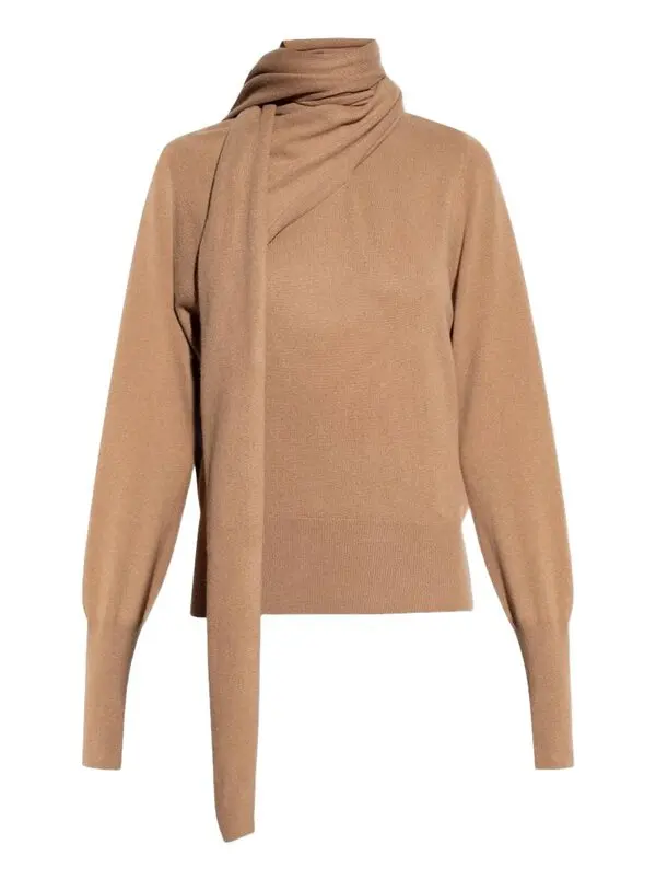 FERRAGAMO High-neck Long-sleeved Sweater With Decorative Scarf - Nude