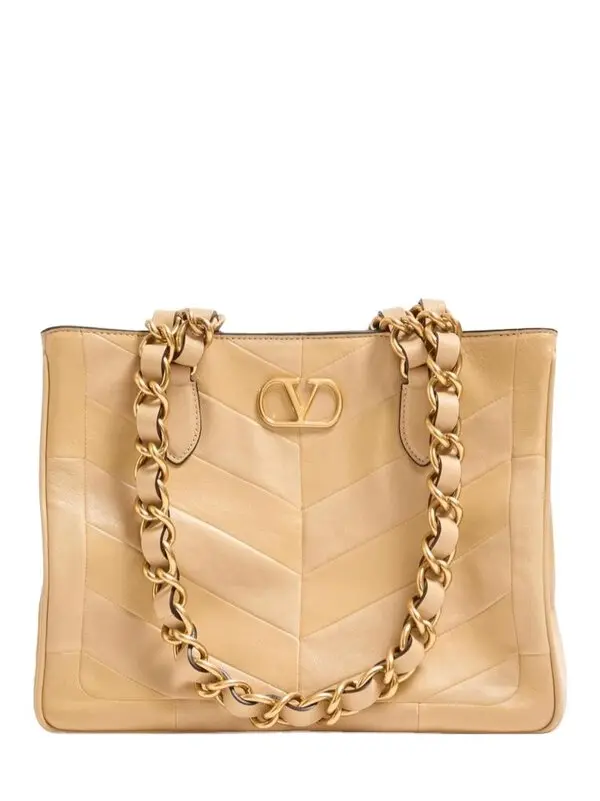 Valentino Garavani Vlogo Chevron Small Shoulder Bag - Nude