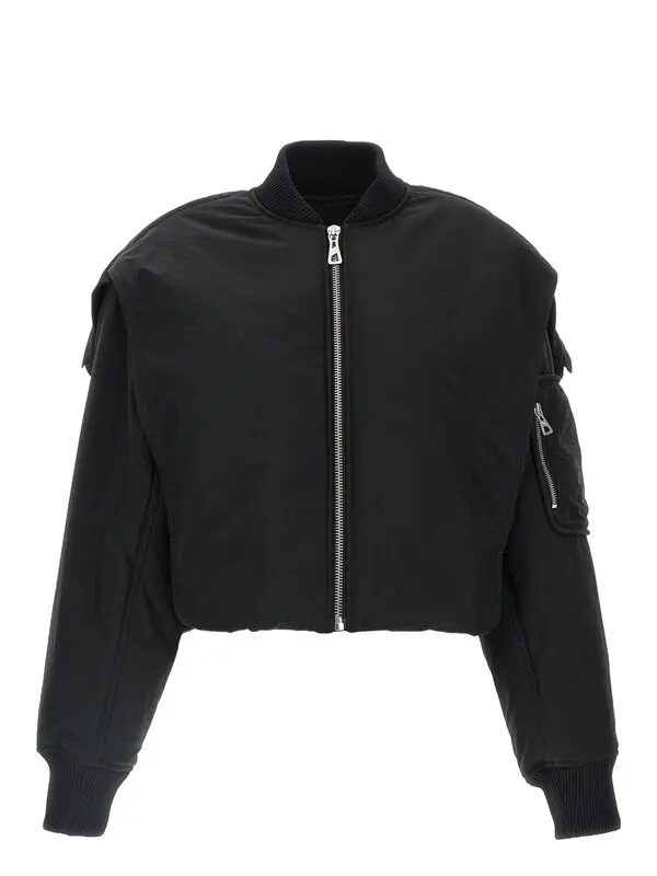 JEAN PAUL GAULTIER Cropped Bomber Jacket With Oversized Hood - Black