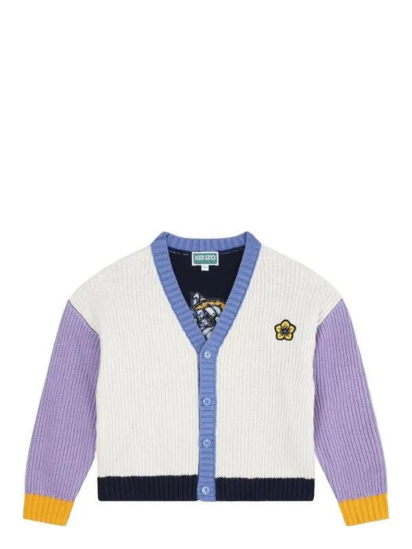 Kenzo Colour-block Ribbed V-neck Cardigan - White