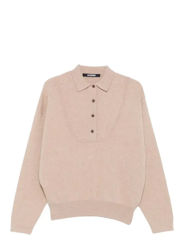 Jacquemus Ribbed Hem Long-sleeved Sweater - Beige