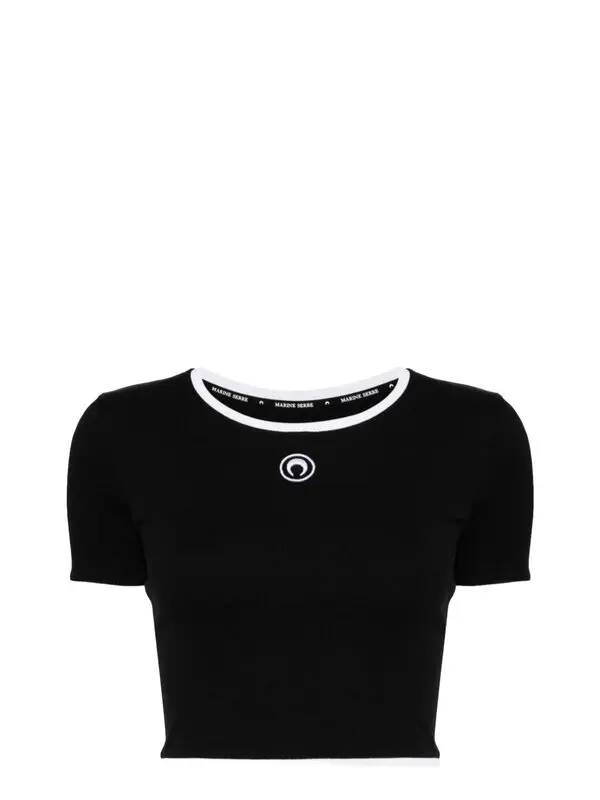MARINE SERRE Moon Logo Cropped Jersey Top - Black