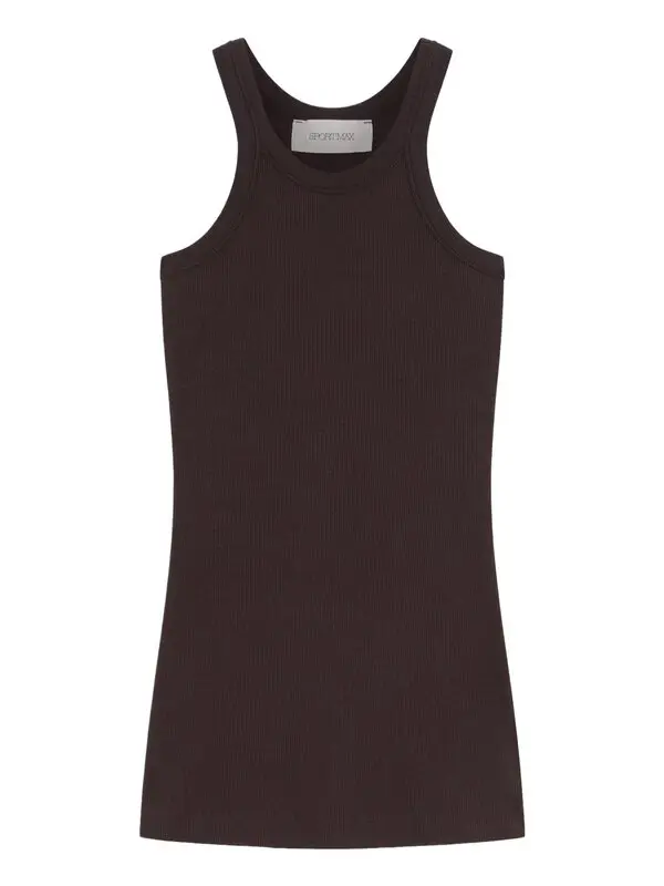 Sportmax Ribbed Silk Blend Halter Neck Tank Top - Dark Brown