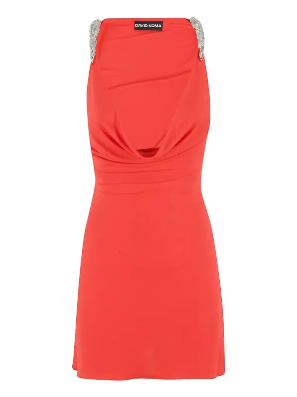 David Koma Crystal Embellished Cowl Neck Mini Dress - Orange