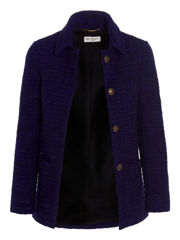 Saint Laurent Fitted Tweed Blazer - Purple