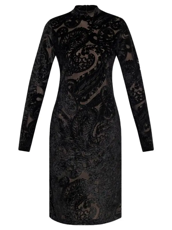 Etro Mock Neck Long-sleeved Midi Dress - Black