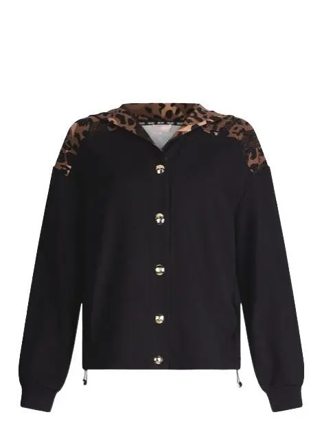 Liu Jo Long Sleeve Leopard Print Cardigan With Hood - Black