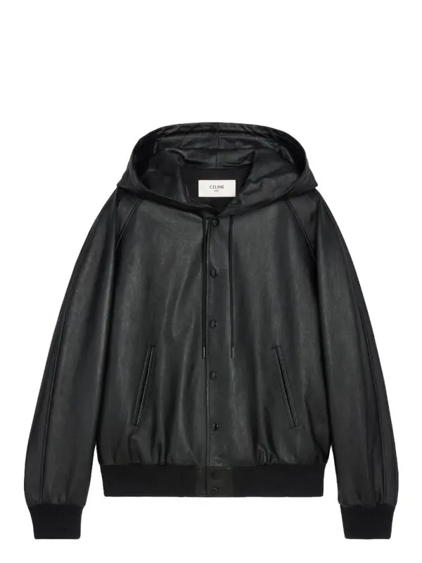 Celine Hooded Jacket In Soft Lambskin - Black