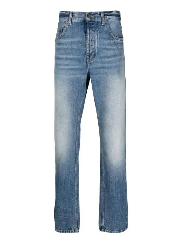 Saint Laurent Button Detailed Straight Leg Jeans - Light Blue