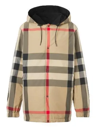 Burberry Reversible Checked Drawstring Hooded Jacket - Black