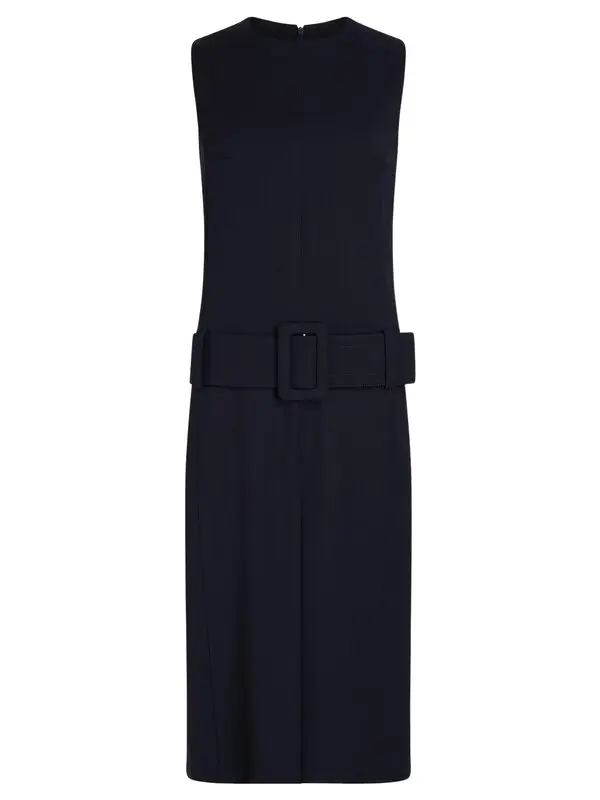 PATOU Belted Sleeveless Midi Dress In Technical Wool Twill - Navy Black