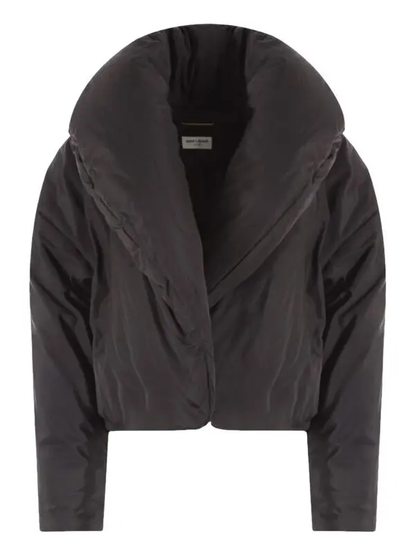 Saint Laurent Cropped Puffer Jacket In Silk Taffeta - Black