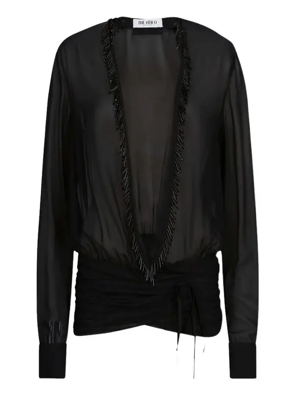 Attico Long Sleeve V-neck Shirt - Black
