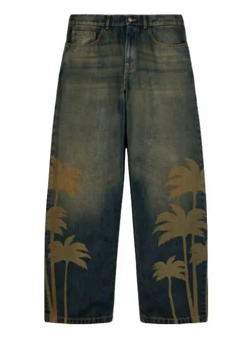 Palm Angels Laser Palm Wide Leg Jeans - Brown-gray