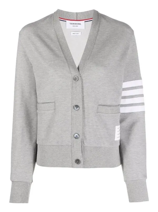 Thom Browne 4-bar Stripe V-neck Cardigan - Light Gray