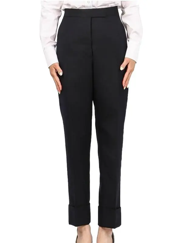 Thom Browne High Waist Pocket Casual Pants With Upturned Hem - Navy Blue